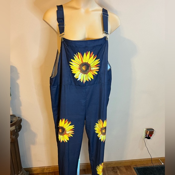 Source Unknown | Pants & Jumpsuits | Navy Blue Sunflower Overalls Super ...